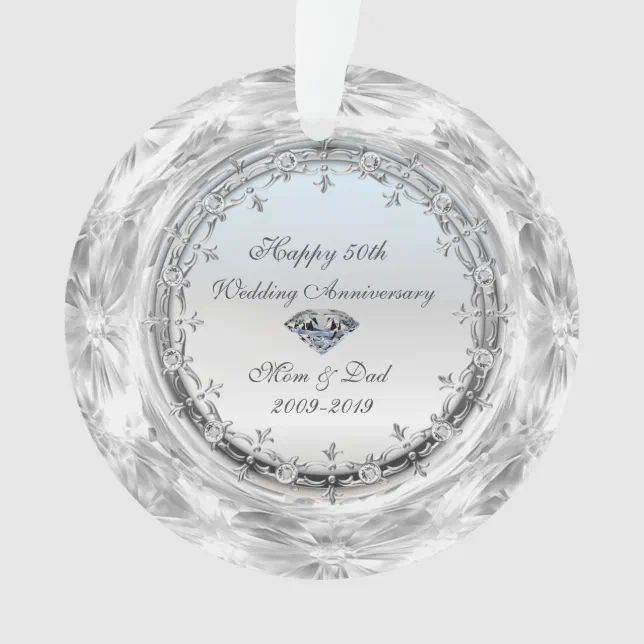 Stylish Silver Diamonds 50th Wedding Anniversary Ornament | Zazzle