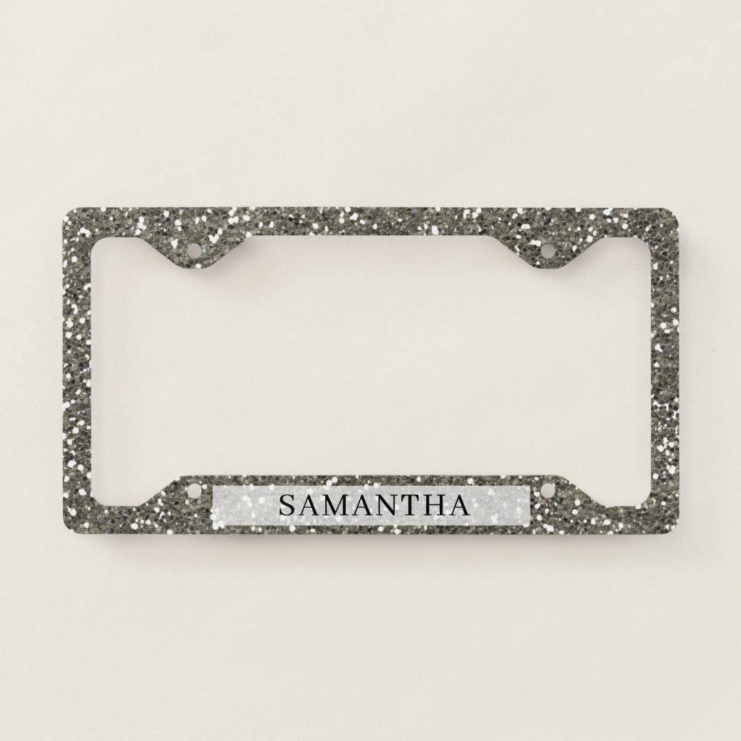 Stylish Silver Glitter Custom Name License Plate Frame | Zazzle