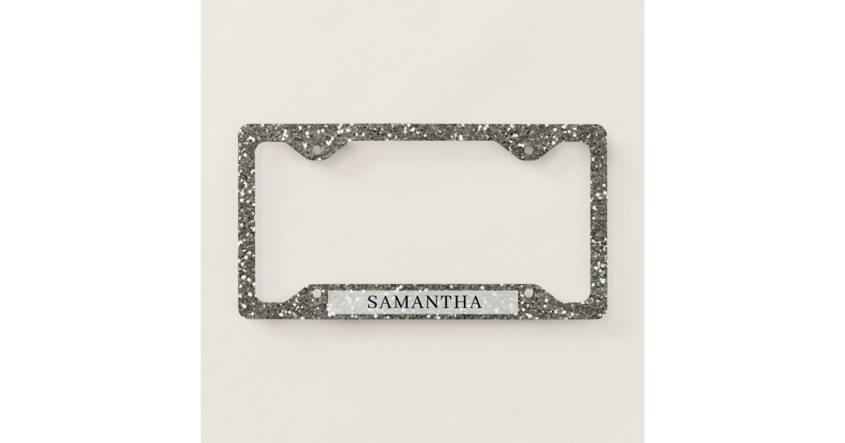 Stylish Silver Glitter Custom Name License Plate Frame | Zazzle