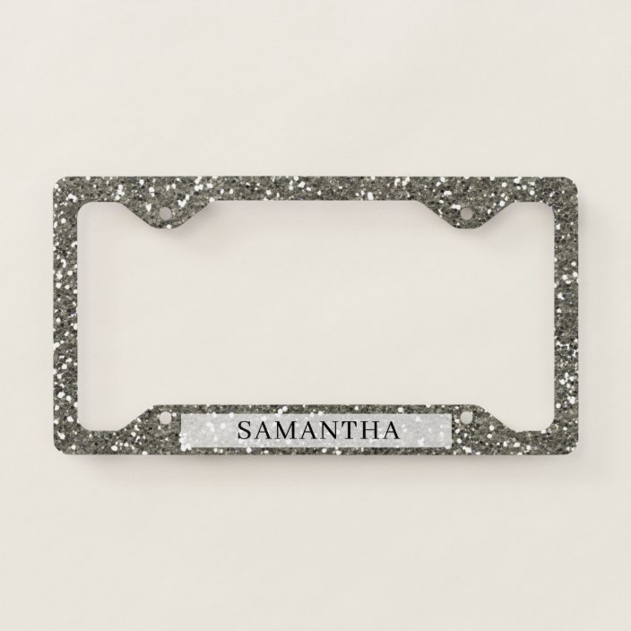 Stylish Silver Glitter Custom Name License Plate Frame | Zazzle.com