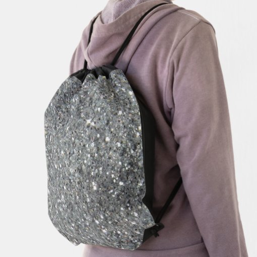 Stylish Silver Glitter Glitz Photo Drawstring Bag | Zazzle