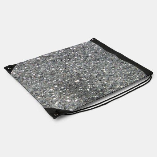 Stylish Silver Glitter Glitz Photo Drawstring Bag | Zazzle