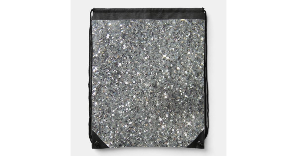 Stylish Silver Glitter Glitz Photo Drawstring Bag | Zazzle