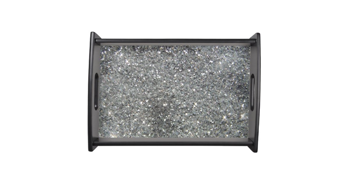 Stylish Silver Glitter Glitz Photo Serving Tray | Zazzle