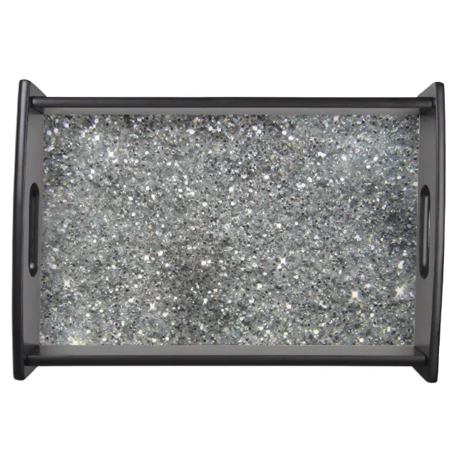 Stylish Silver Glitter Glitz Photo Serving Tray | Zazzle