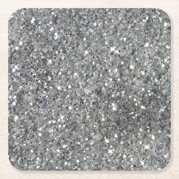 Stylish Silver Glitter Glitz Photo Square Paper Coaster | Zazzle