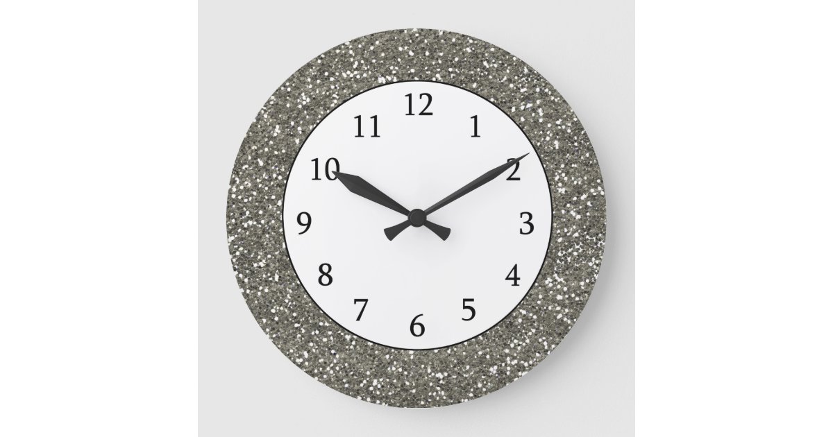 Stylish Silver Glitter Large Clock | Zazzle