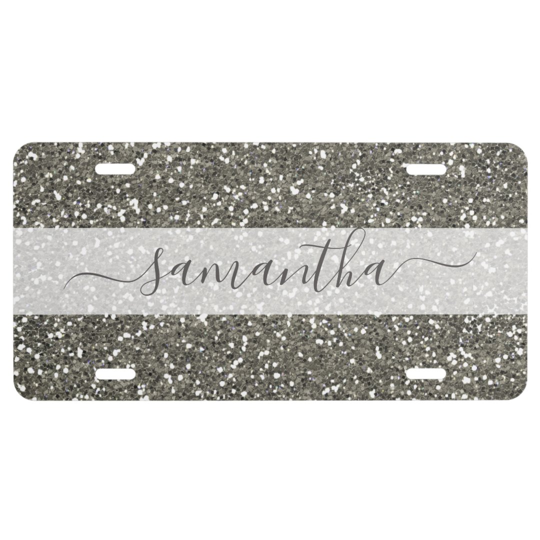 Stylish Silver Glitter Name Personalized License Plate | Zazzle