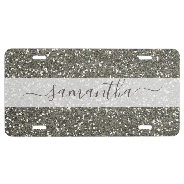 Stylish Silver Glitter Name Personalized License Plate | Zazzle