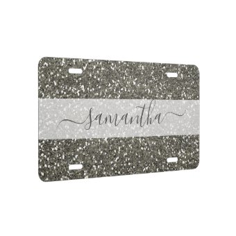 Stylish Silver Glitter Name Personalized License Plate | Zazzle