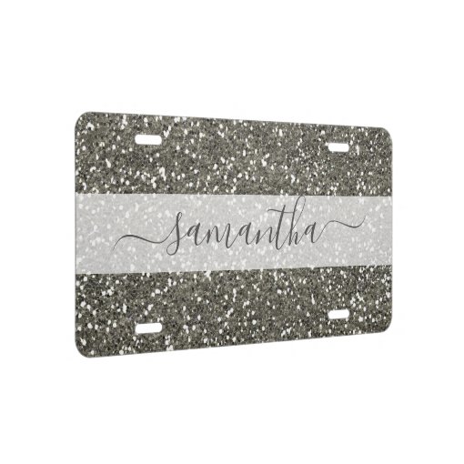 Stylish Silver Glitter Name Personalized License Plate | Zazzle