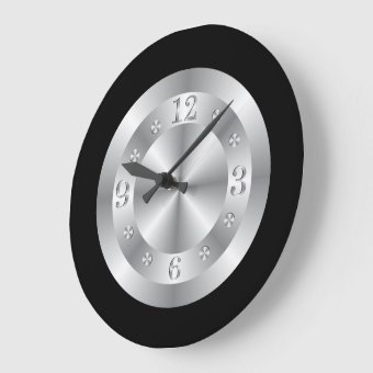 Stylish Silver Gray And Black Large Clock | Zazzle