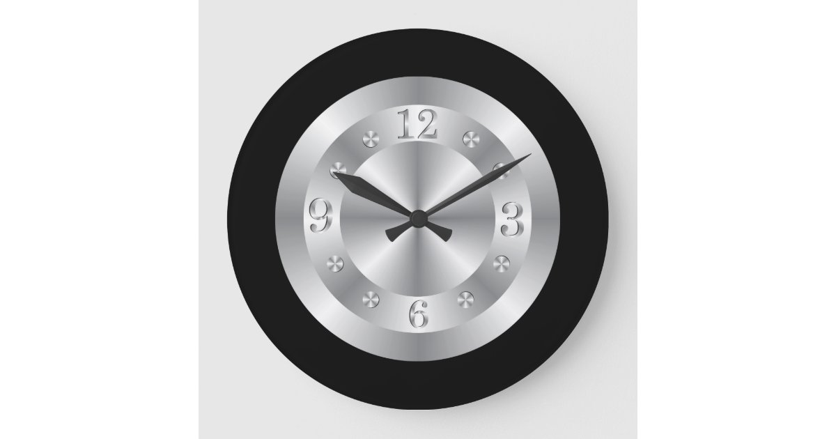 Stylish Silver Gray And Black Large Clock | Zazzle