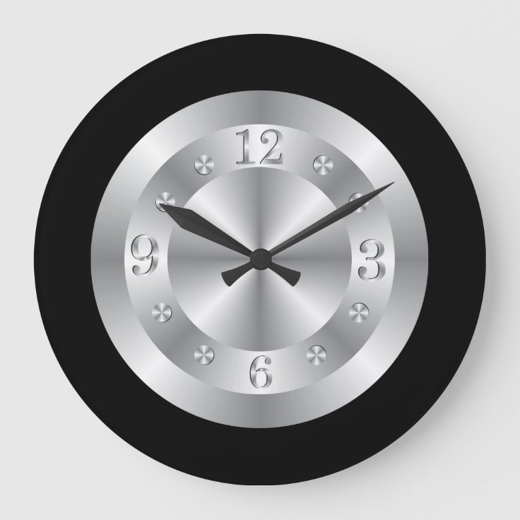 Stylish Silver Gray And Black Large Clock | Zazzle