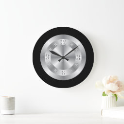 Stylish Silver Gray And Black Large Clock | Zazzle