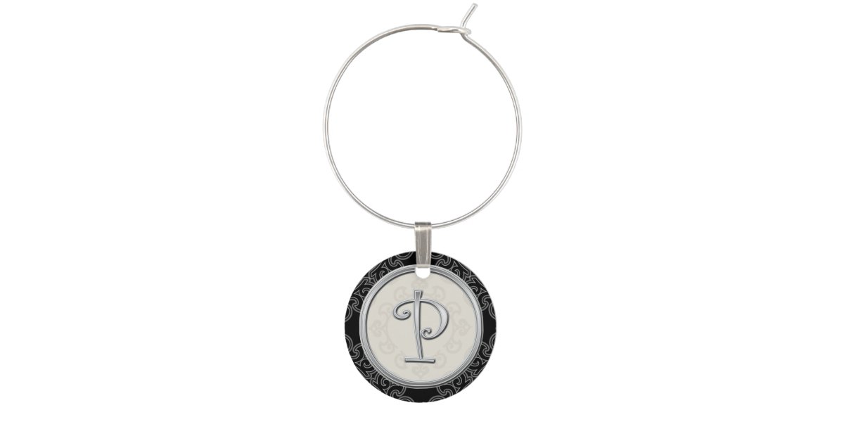Stylish Silver Monogram Initial P Wine Glass Charm | Zazzle