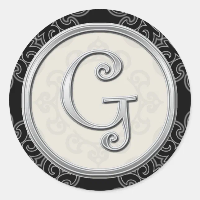 Stylish Silver Monogram Stickers::Initial G Seal | Zazzle