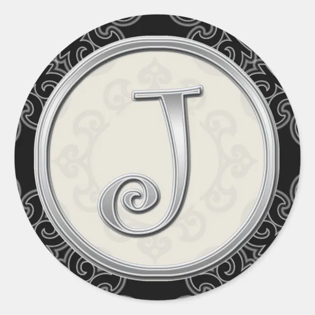 Stylish Silver Monogram Stickers::Initial J Seal | Zazzle