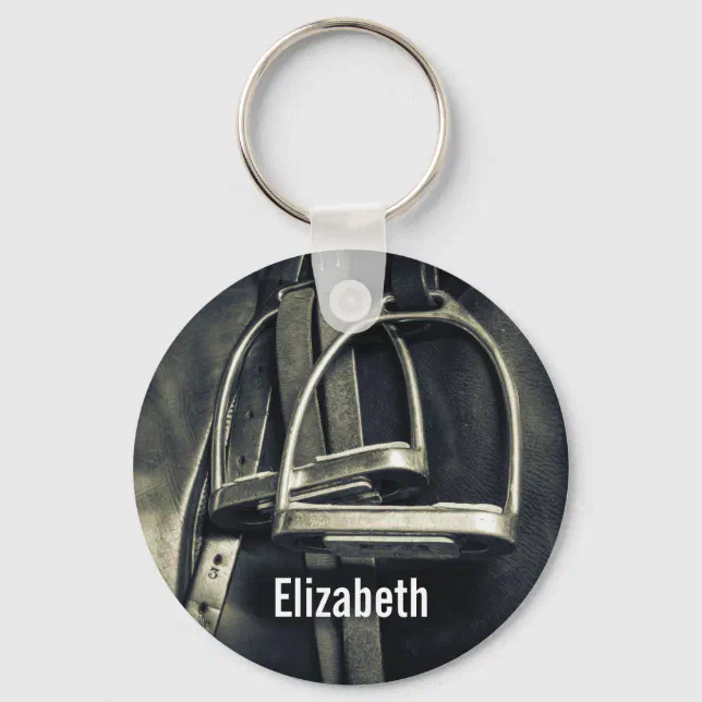 Stylish Silver Stirrups on English Riding Saddle Keychain | Zazzle