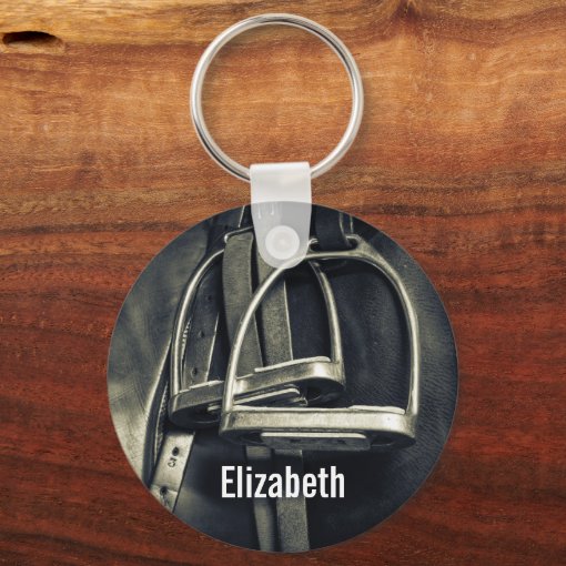 Stylish Silver Stirrups on English Riding Saddle Keychain | Zazzle