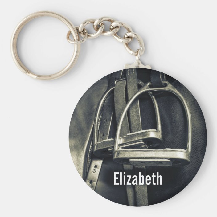 Stylish Silver Stirrups on English Riding Saddle Keychain | Zazzle.com