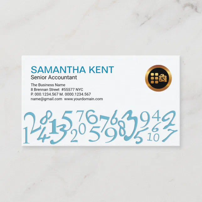 Stylish Simple Blue Numbers Accountant Business Card | Zazzle