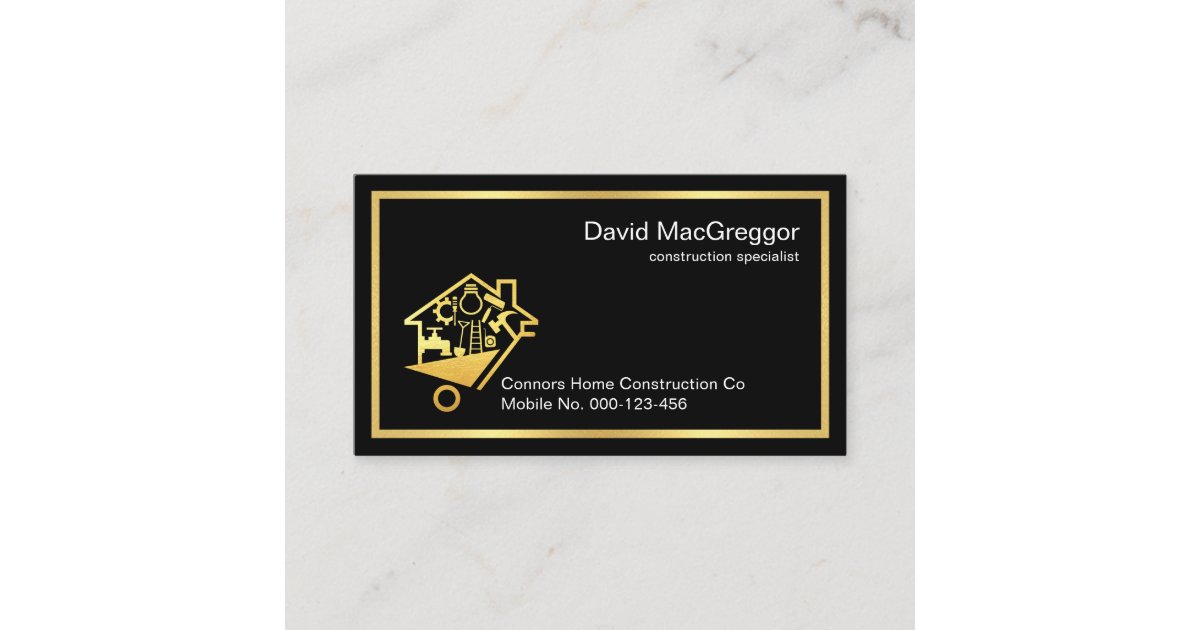 Stylish Simple Gold Handyman Tools Frame Business Card | Zazzle