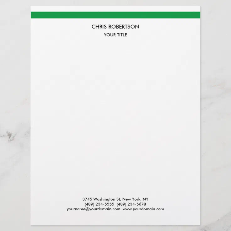 Stylish Simple Green Line White Minimalist Modern Letterhead | Zazzle