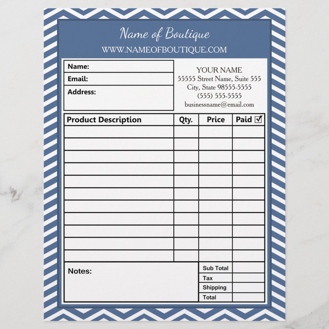 Stylish Slate Blue Chevron Beauty Salon Order Form Letterhead | Zazzle