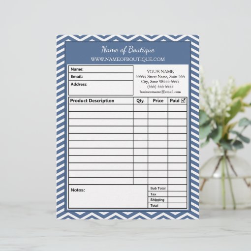 Stylish Slate Blue Chevron Beauty Salon Order Form Letterhead | Zazzle