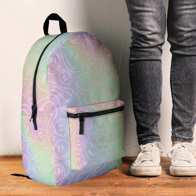 Stylish Smile Holographic Girly Pink Printed Backpack | Zazzle