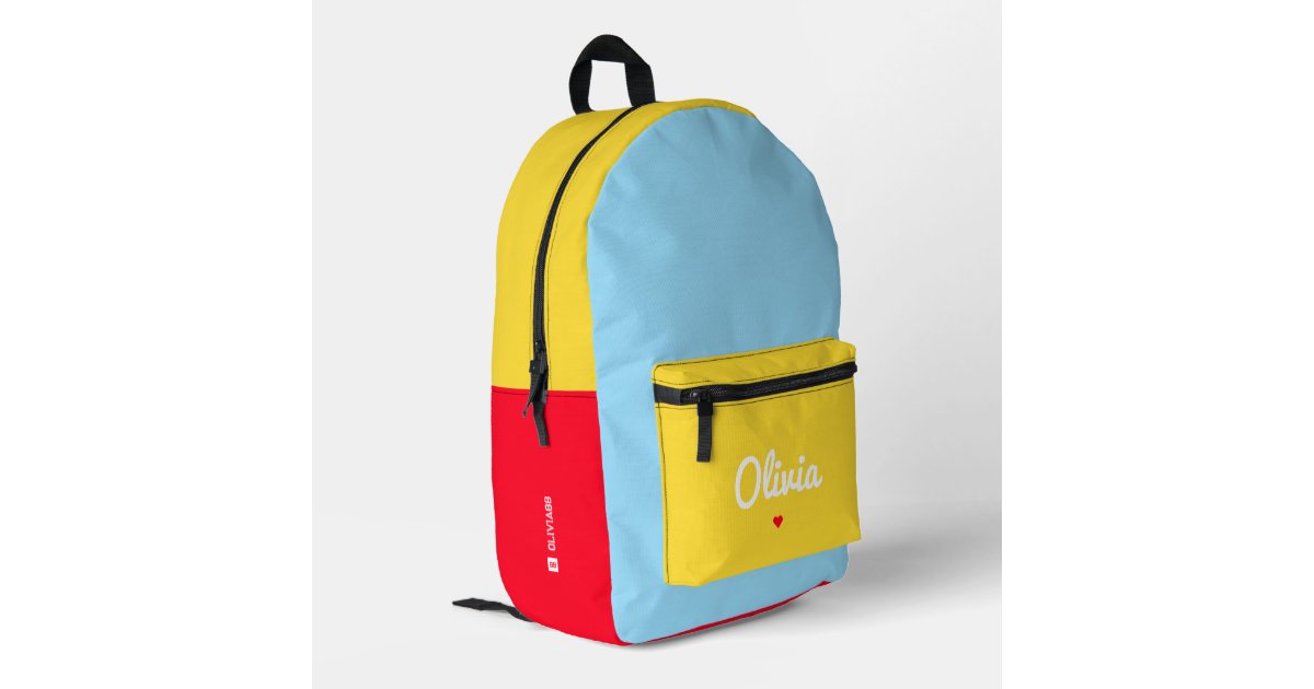 Stylish Sporty Red Yellow Blue Color Block Printed Backpack | Zazzle
