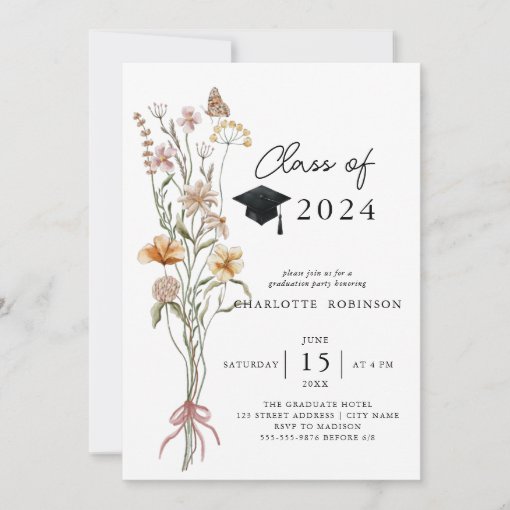 Stylish Spring Wildflower Graduation Party Photo Invitation | Zazzle