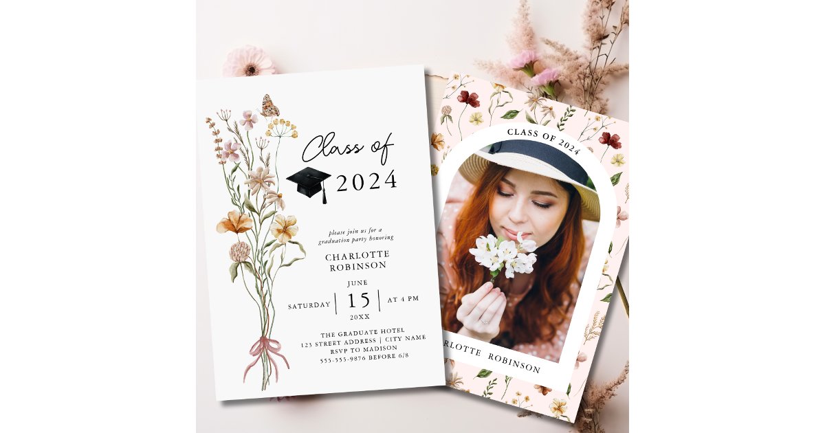 Stylish Spring Wildflower Graduation Party Photo Invitation | Zazzle