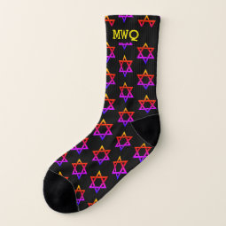 Stylish | STAR OF DAVID | Monogram Black Hanukkah Socks | Zazzle