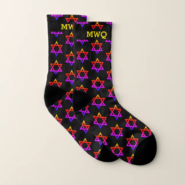 Stylish | STAR OF DAVID | Monogram Black Hanukkah Socks | Zazzle