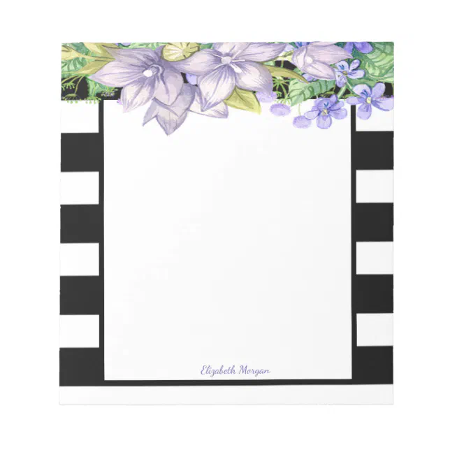 Stylish Stripes, Watercolor Flowers- Personalized Notepad | Zazzle