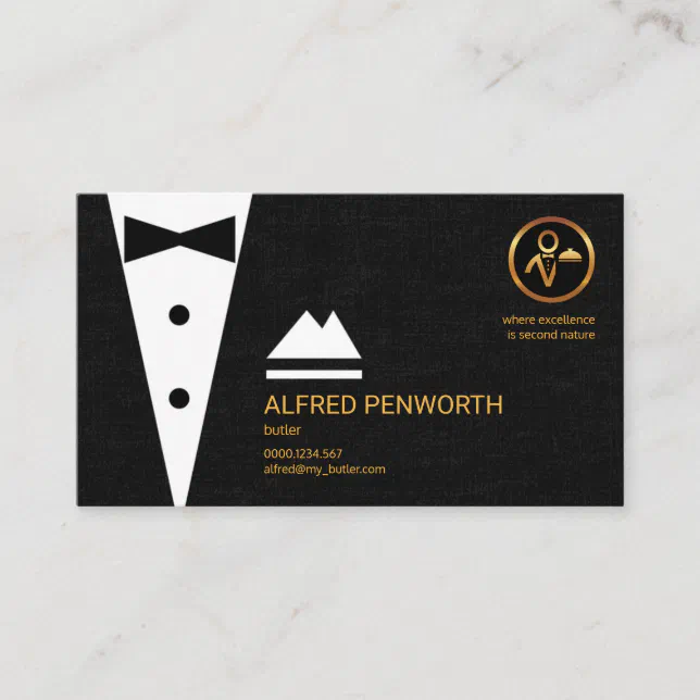 Stylish Suit Black Cloth Texture Modern Butler Business Card | Zazzle