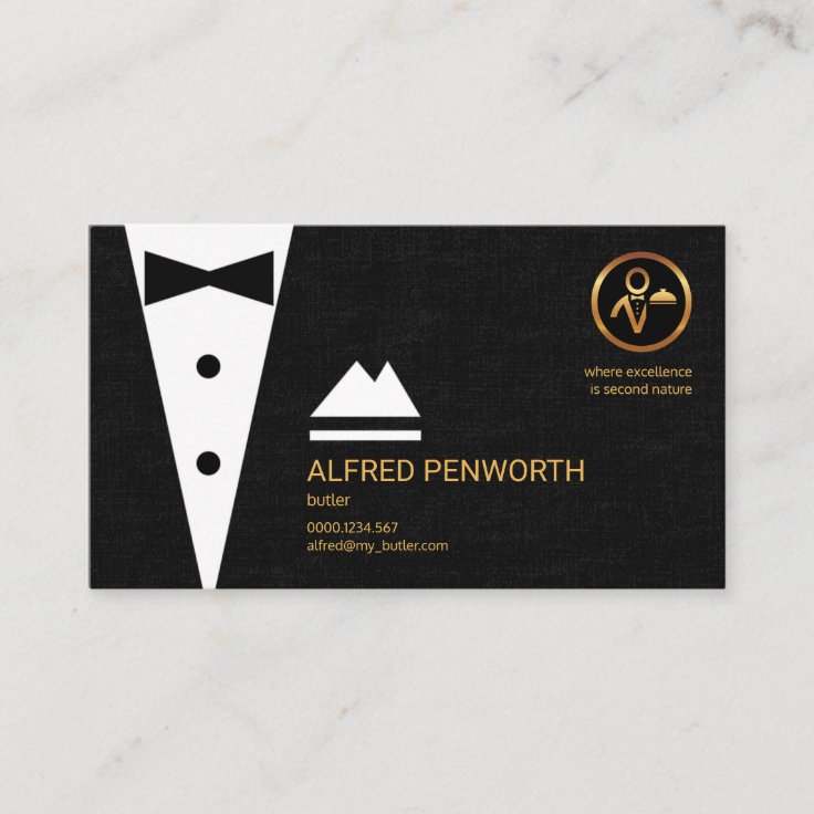 Stylish Suit Black Cloth Texture Modern Butler Business Card | Zazzle