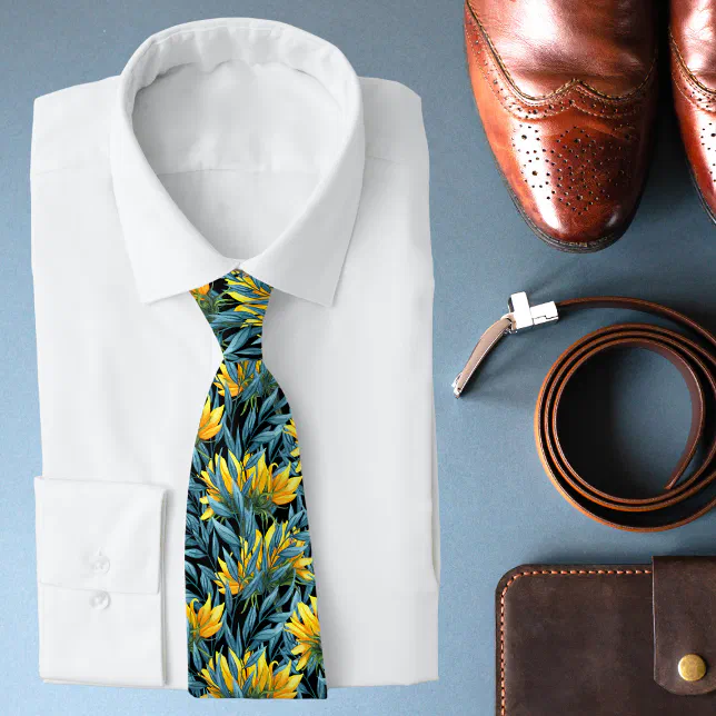 Stylish Sunflower Autumn Floral Pattern Neck Tie | Zazzle