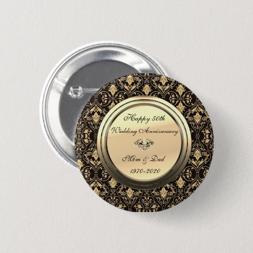 Stylish Swirls Black 50th Wedding Anniversary Button | Zazzle