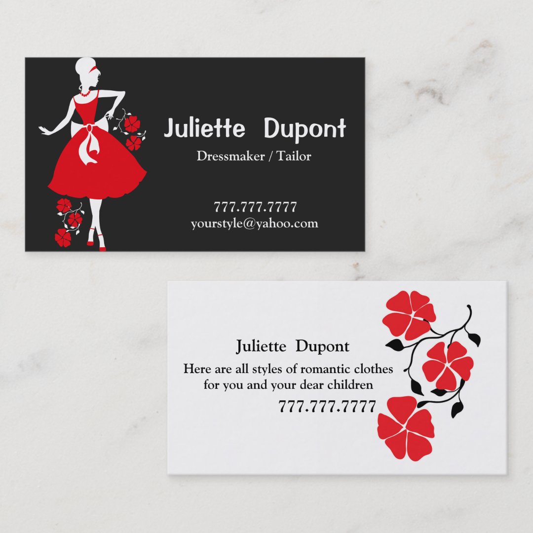 Stylish Tailor Dressmaker black Business Card | Zazzle