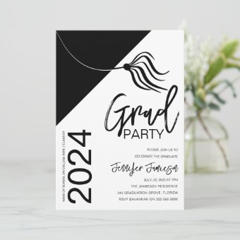 Stylish Tassel | Black & White Graduation Invitation | Zazzle