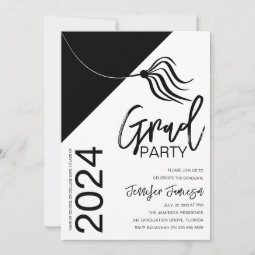 Stylish Tassel | Black & White Graduation Invitation | Zazzle