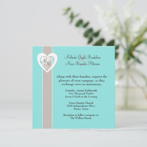 Stylish Taupe and Aqua Blue Wedding Invitation | Zazzle