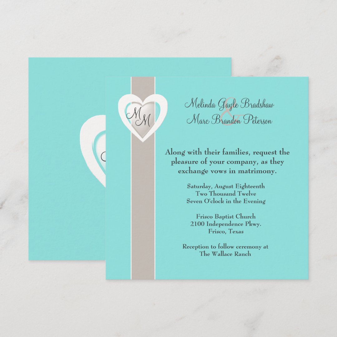 Stylish Taupe and Aqua Blue Wedding Invitation | Zazzle