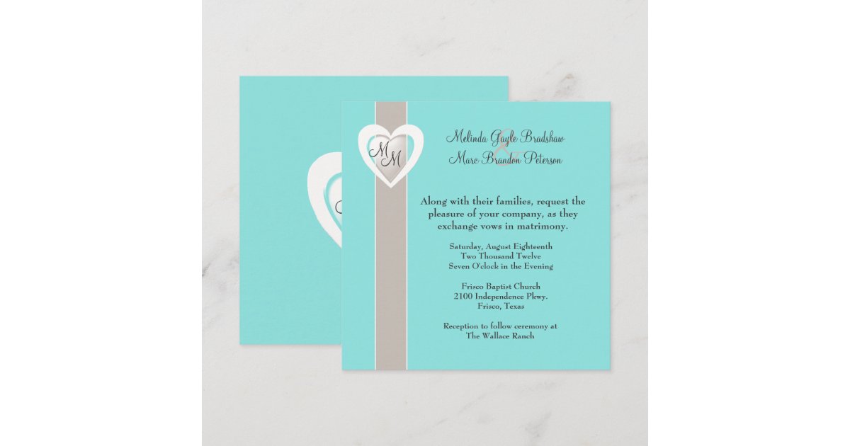 Stylish Taupe and Aqua Blue Wedding Invitation | Zazzle