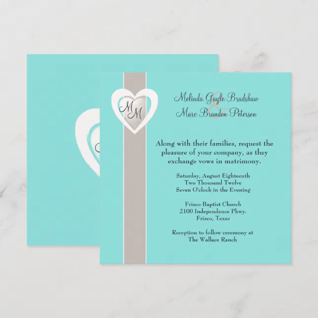 Stylish Taupe and Aqua Blue Wedding Invitation | Zazzle