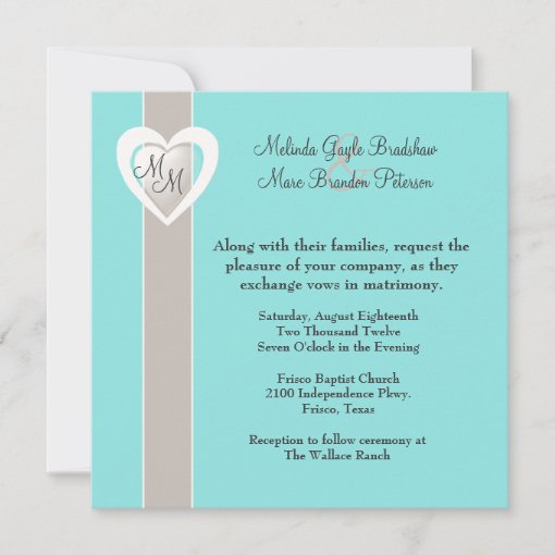 Stylish Taupe and Aqua Blue Wedding Invitation | Zazzle