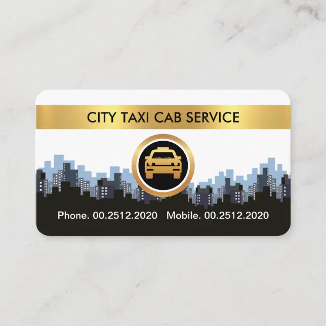 Stylish Taxi City Skyline Border Business Card | Zazzle